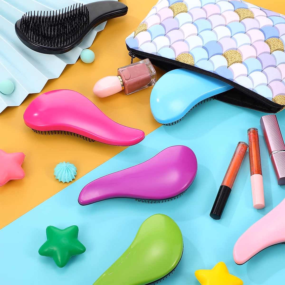 12 Pieces Detangler Brush Hair Brush Bulk Mini Small Wet Comb Brush for Kids Girls Curly Thick Straight No Pain No Knot Hair Brush for Women Men (Vivid Color)