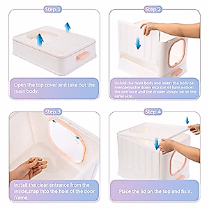 Foldable Cat Litter Box with Lid, Fully Enclosed Anti-Splashing Cat Kitty Litter Pan with Handle, Large Cat Potty Front Entry Top Exit, Drawer Type Cat Toilet Easy Clean with Fashion Cat Litter Scoop