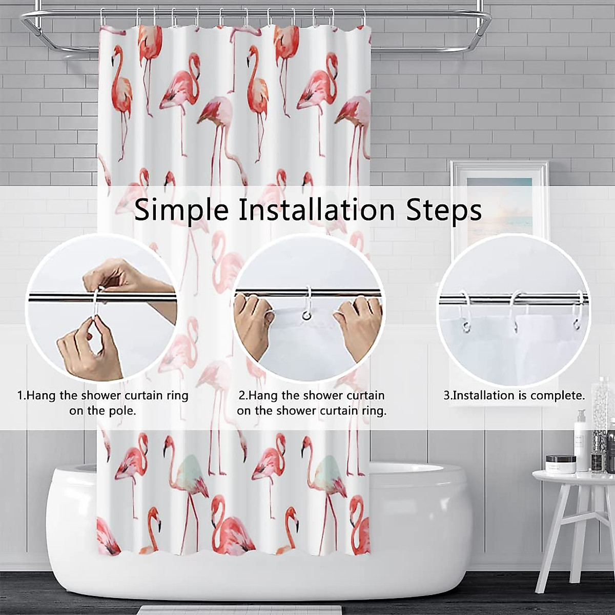 Uiiooazy Pink Flamingos for Bathroom Shower Curtain Nature Animal Shower Curtains Cloth Birds Fabric Shower Curtain with Hooks for Girls 48x72 inches