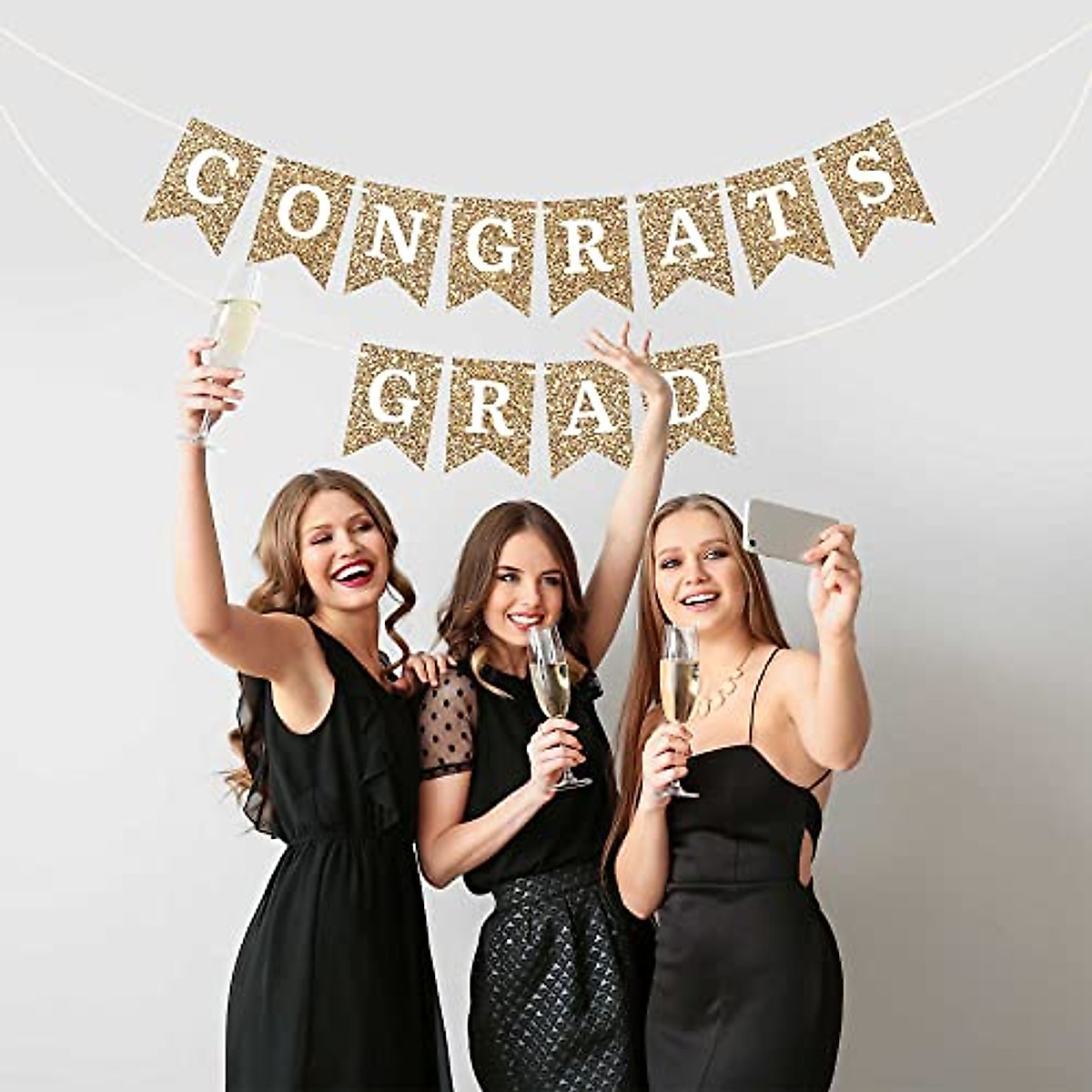 Pre-Strung Congrats Grad Banner - NO DIY - Gold Glitter Graduation Party Banner - Pre-Strung Garland on 6 ft Strand - Gold Grad Congrats Class of 2023 Party Decorations & Decor. Did we mention no DIY?