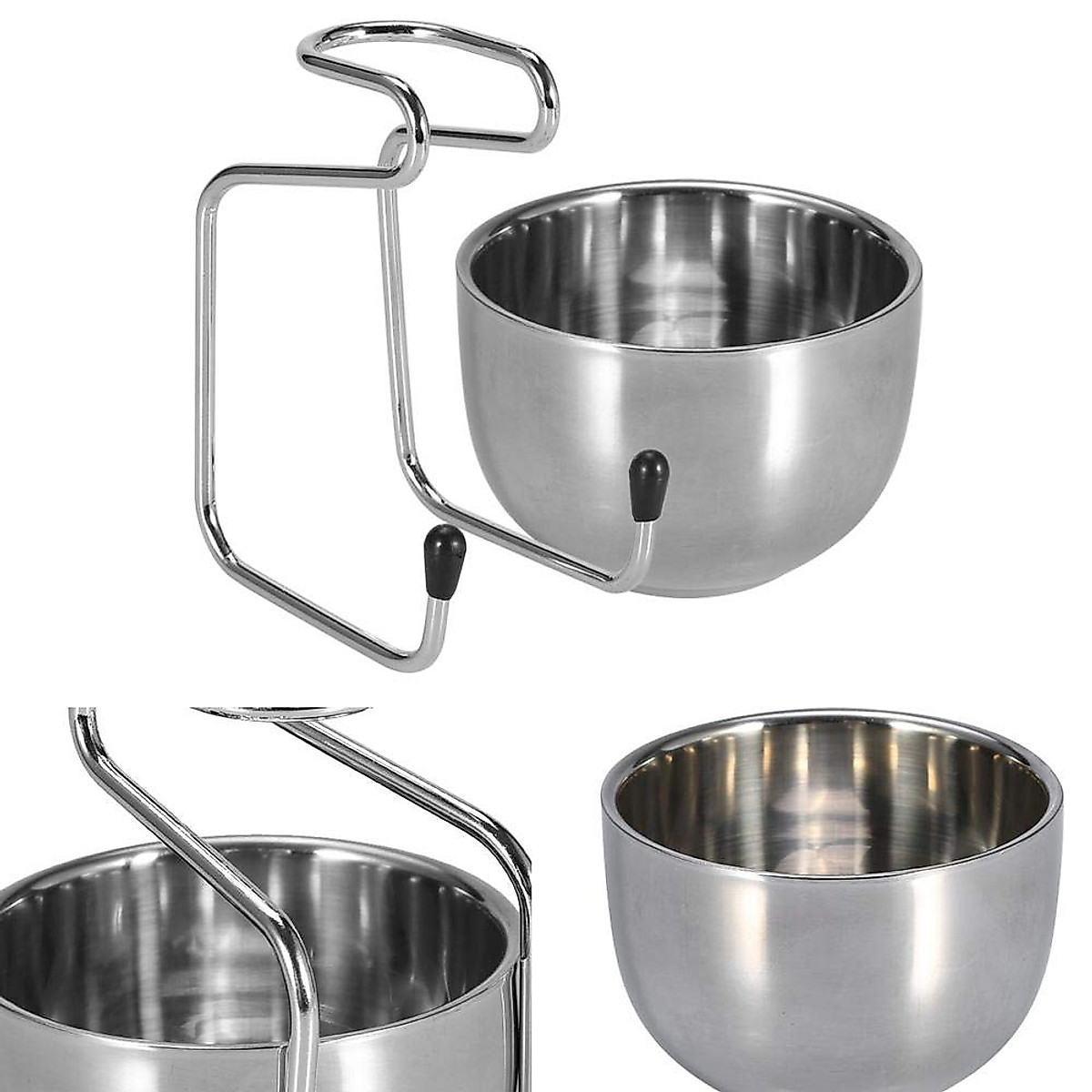 Shaving Bowl Stainless Steel, 2 in 1 Men's Shave Cup with Stand Holder Set for Safety Brush Bowl Grooming Tool Male Face Beard Cleaning