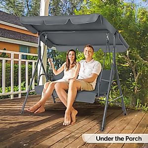 VINGLI Heavy Duty 550 LBS Upgraded 2 Person Outdoor Porch Swing with Stand, Adjustable Canopy Swing with Cushions & Steel Frame for Yard, Pool, Lawn, Indoors (Grey)