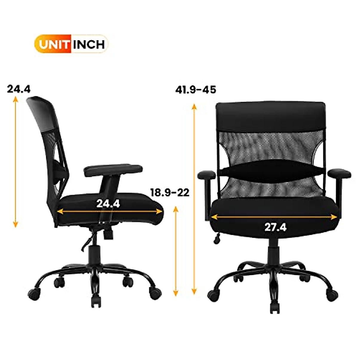 Office Chair 500lbs Big and Tall Wide Seat Computer Chair Ergonomic Massage Rolling Swivel Desk Chair with Lumbar Support Armrest Mesh Adjustable Chair for Adults, Black