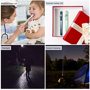 Pen Lights for Nurses Doctors, Opoway Medical EMT EMS Penlight with Pupil Gauge, Reusable LED Pen Light Flashlight for Physician Clinical Eye Exam Nursing Students Veterinary with Batteries Green&Blue