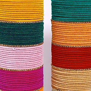 SANARA Indian Traditional Bollywood Gorgeous 146 pcs 12 color Velvet Bangle Box Set Women Wedding Wear Bangle Set (2.4)