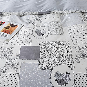 Lemfux 100% Cotton Floral Pattern Modern Theme Duvet Cover Set, Geometric Style Aesthetic White Soft Comforter Cover Set with Metal Zippers, Full Size, 3Pcs