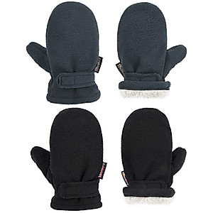 Toddler Mittens Baby Boy Girls Winter Warm Mittens Kids Easy-On Sherpa Fleece Lined Mittens Snow Infant Gloves 2 Pairs
