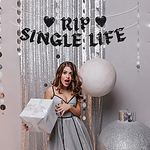 BEISHIDA Black RIP Single Life Banner,NO DIY, Pre-Strung Bachelorette Party Decorations,Till Death Do Us Party Supplies,Bride or Die Party Decor, Gag Gift