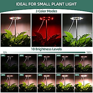 Grow Light Full Spectrum Plant Light for Indoor Plants, Height Adjustable Growing Lamp with Auto On/Off Timer 3/9/12H, 10 Dimmable Levels, 3 Light Modes Small Plant Grow Light