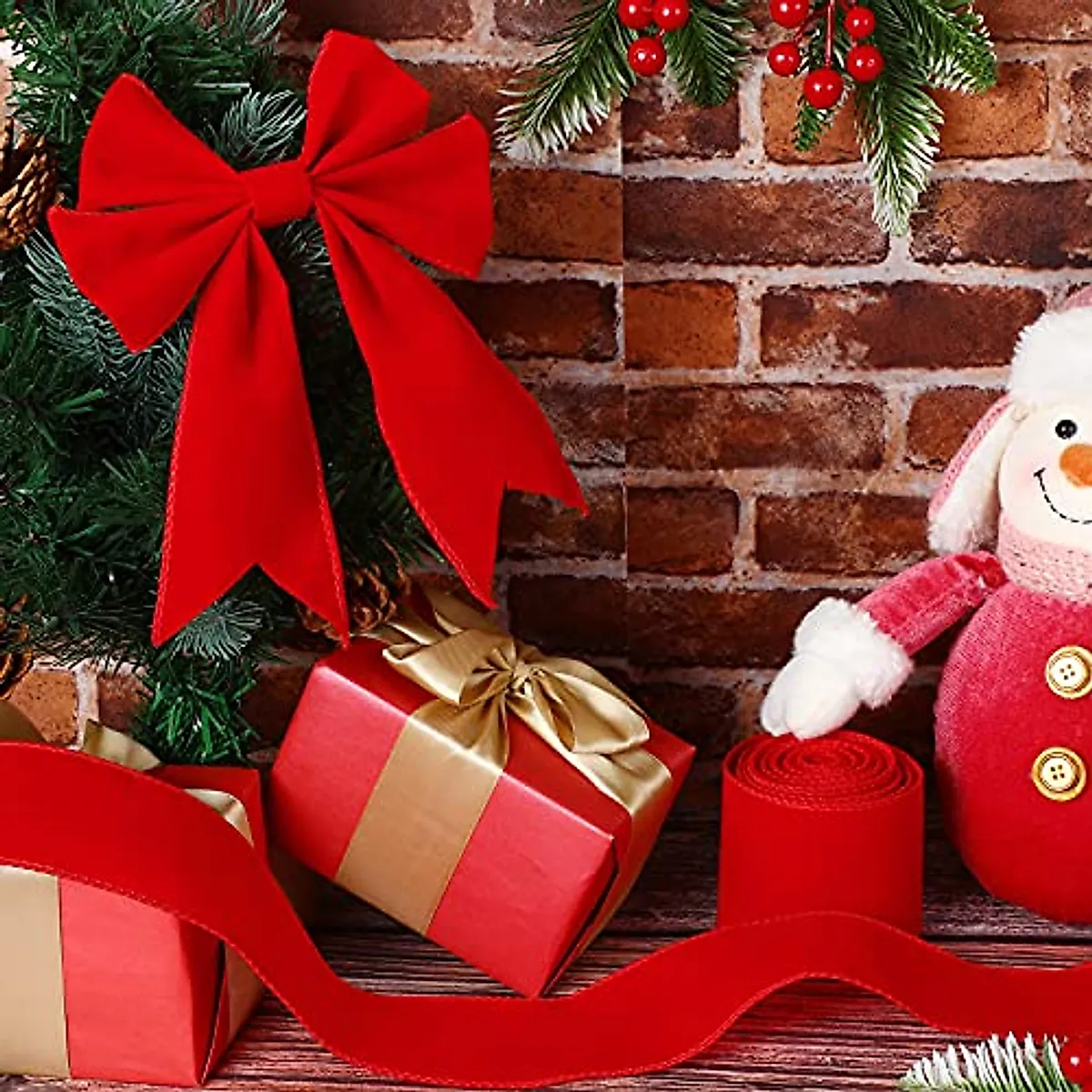 2 Rolls 2.5 Inch 10 Yards Christmas Velvet Ribbon Single Face Christmas Plain Velvet Ribbon for Gift Wrapping Crafts Christmas Wreath Tree Decor (Red)