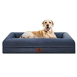 Hygge Hush 100% Waterproof Dog Bed, Washable Dog Bed with Removable Cover and Bolster, Orthopedic Dog Bed with Nonskid Bottom(Navy Blue,36"x27")