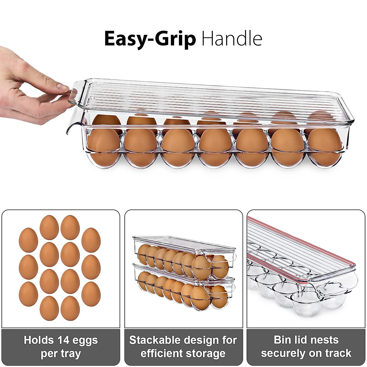 Sorbus Soda Can Organizer for Refrigerator & Egg Holder for Fridge Set, 2 Stackable Can Holder Dispenser Holds 12 Cans Each & 2 Egg Holders with Lid holds 14 eggs for Fridge, Pantry, Freezer, BPA-Free