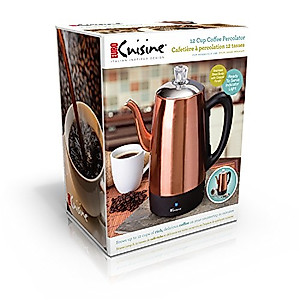 Euro Cuisine PER12 Electric Percolator 12 Cup Stainless Steel Coffee Pot Maker - Copper Finish