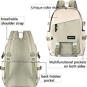 School Backpack Classic Basic Water Resistant Casual Daypack for Travel with Bottle Side Pockets Lightweight Bookbag College High School Bags For Boys Girls Gray Green/White