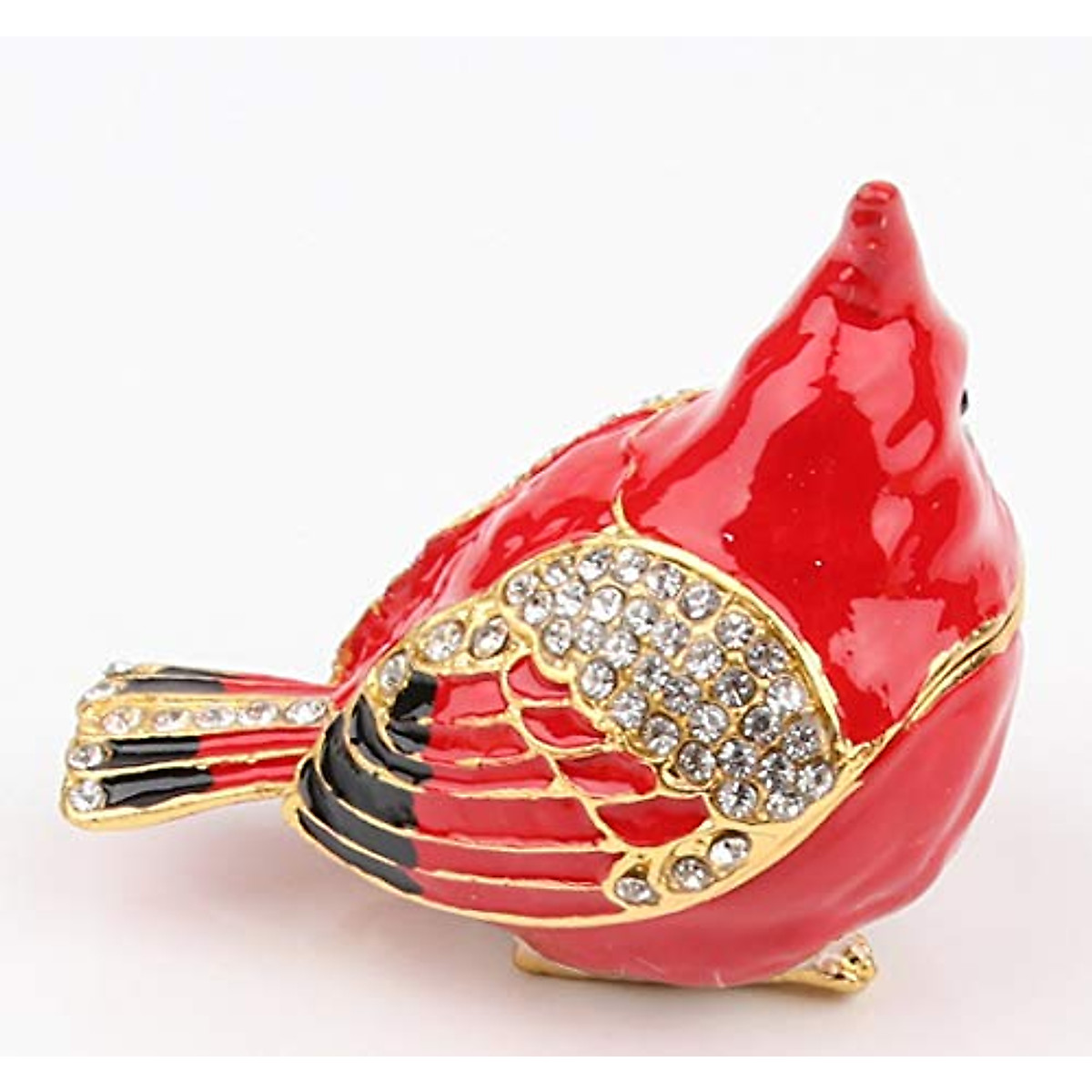 Cardinal Bird Trinket Box Metal Enameled Animal Figurines Collectable Wedding Jewelry Ring Holder Organizer