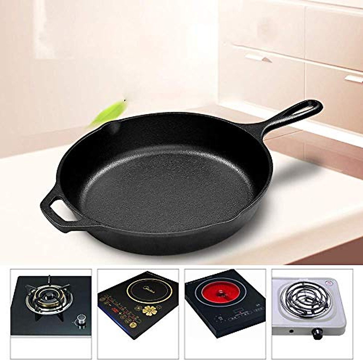 WBDHEHHD Deep Stir Fry Pan,Frying Pan Non-Stick Cast Iron Pan Uncoated Steak Frying Induction Cooker Universal Without Lid