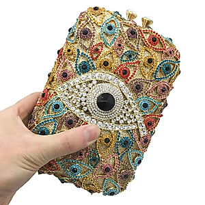 Boutique De FGG The Evil Eye Crystal Clutch Bags Women Evening Purses Wedding Party Prom Rhinestone Handbags,430-Multi,Mini