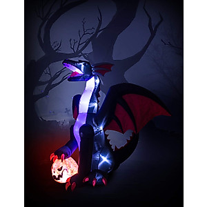 TRMESIA 8Ft Halloween Inflatable Huge Dragon Decoration Outdoor,Halloween Blow up Dragon for Indoor Backyard Garden Lawn Decoration Holiday Outside Yard Display Dinosaur Inflatable for Party