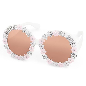 xo, Fetti Groovy Bride To Bride White Sunglasses - Flowers + Rhinestones | Last Disco Bachelorette Party Sunnies, Engagement Decorations, 70s Bridal Shower Accessory, Boho Bach Supplies