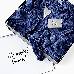 Jammies Bluetooth Robe - Ultra-Plush Unisex Bathrobe with Removable Bluetooth 5.0 Speaker Collar, 100% Polyester, Navy Blue, Medium