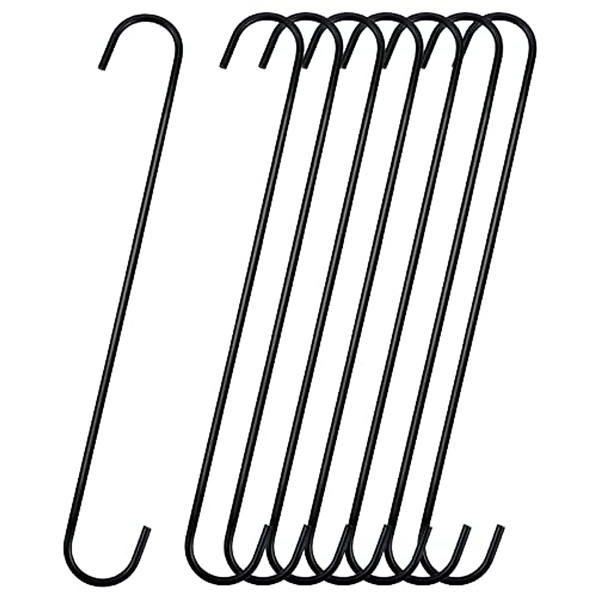 Bercoor 8 Pack 11.8 inch Extra Large S Hooks Black Heavy Duty Plant Hanging Hooks Long S Shaped Extension Hooks for Kitchenware, Pots, Utensils, Plants, Wardrobe, Gardening Tools, Clothes