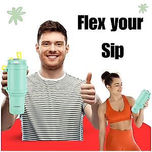 MEDA 40 oz Tumbler with Handle Foldable |Insulated, Reusable Travel Coffee Mug Stainless Steel | Perfect for Travel, Water, Iced Tea, Coffee (Green)