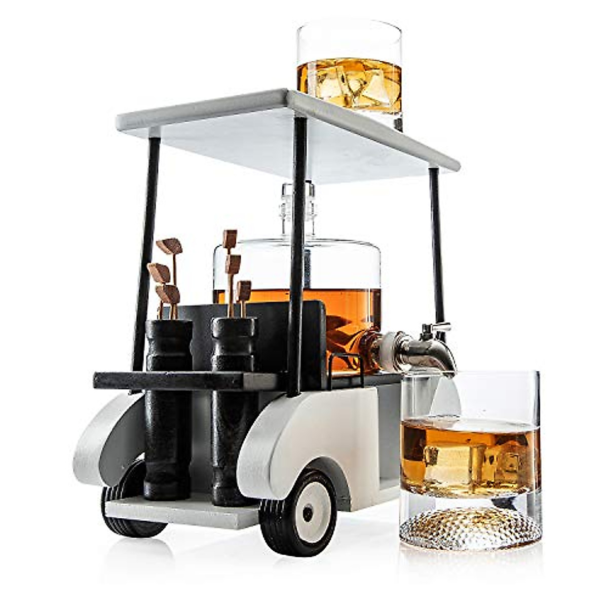 Golf Decanter Whiskey Decanter and 2 Whiskey Glasses - The Wine Savant, Golf Gifts for Both Men & Women, Golf Accessories, Golfer Gifts, Based on A Replica Golf Cart (850ml Decanter - 8 Ounce Glasses)