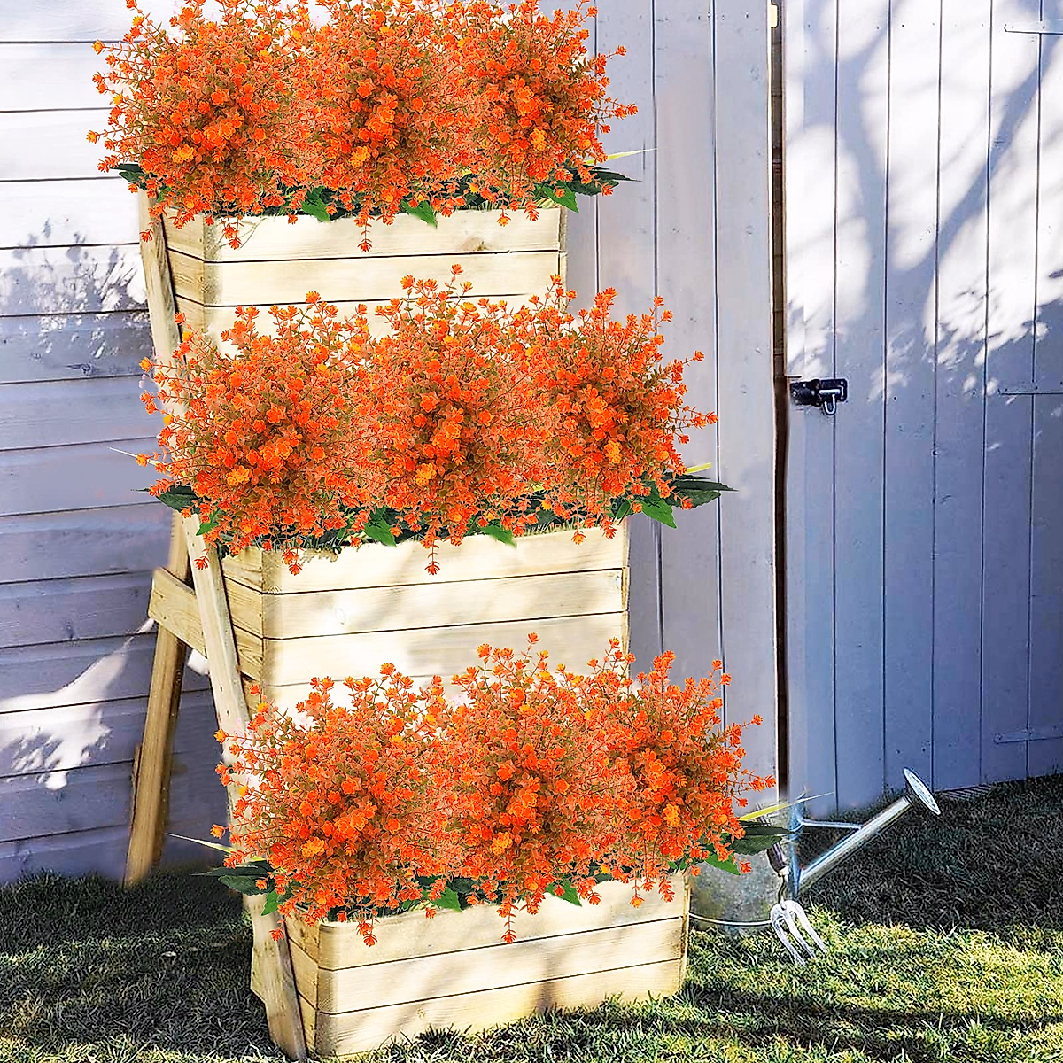 Uieke 6 Bundles Artificial Fall Flowers UV Resistant No Fade Faux Autumn Plants Fake Indoor Outdoor Greenery for Garden Wedding Party Home Sidewalk Trim Outside Hanging Planter Décor Autumn Orange
