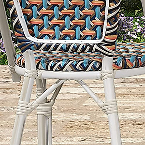PURPLE LEAF Dining Chair Set of 2 Outdoor French Bistro Chairs Hand-Woven Aluminum Wicker Rattan Chairs for Garden Kitchen Backyard Porch White Print Finish Patio Chairs Colorful