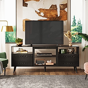 WLIVE TV Stand for 65 Inch TV, 58 inch Entertainment Center with 2 Storage Cabinets, Media Console for Living Room, Bedroom and Office, Black