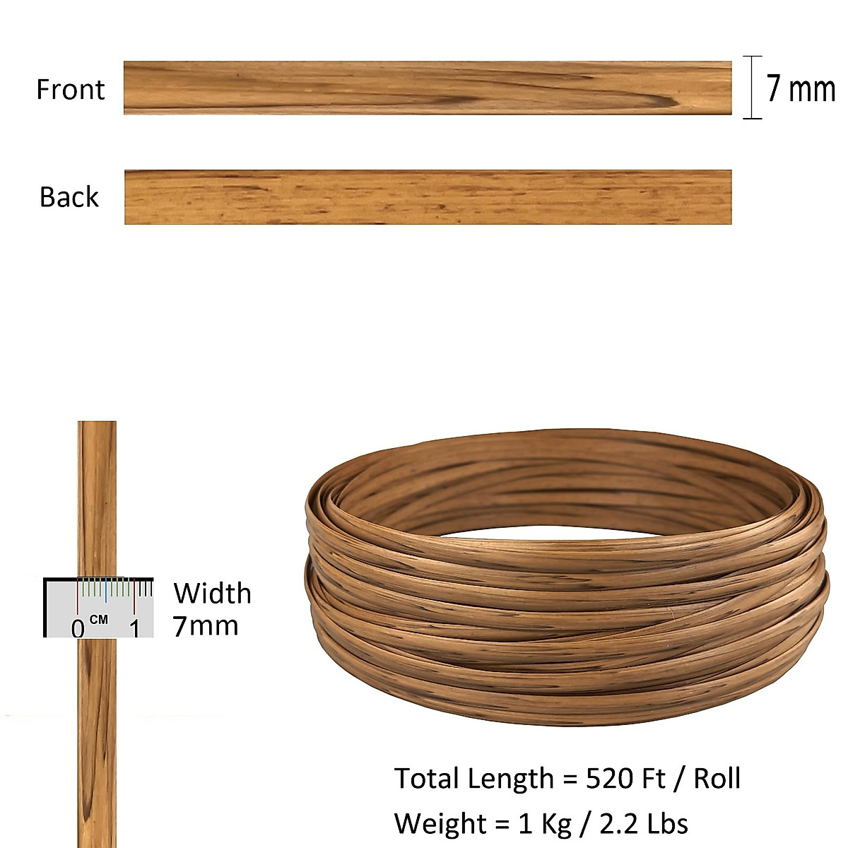 Laphivieh 520 Ft Light Wood Grain Plastic Wicker Repair Kit with Stainless Steel Weaving Tool, Plastic Rattan Material for Patio Rattan Furniture Repair Replacement Supplies
