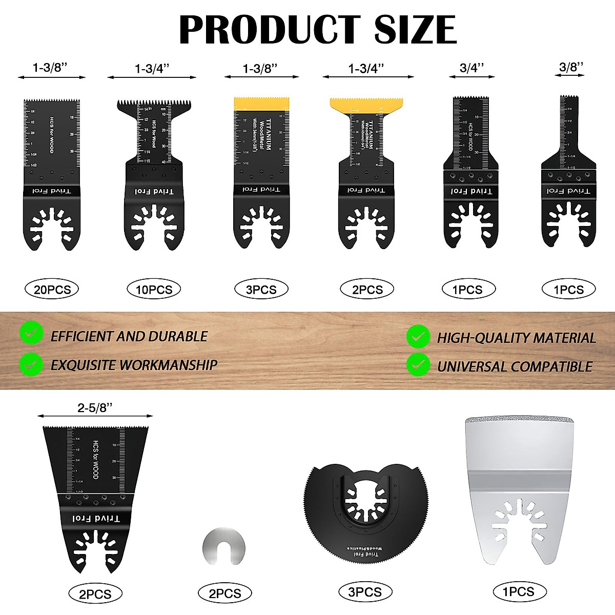Trivd Frol 45PCS Oscillating Saw Blades, Premium Multitool Blades Kits for Wood Metal Plastics, Oscillating Tool Blades Fit Dewalt Worx Rockwell Milwaukee Makita Ryobi Bosch Fein Porter Genesis Black