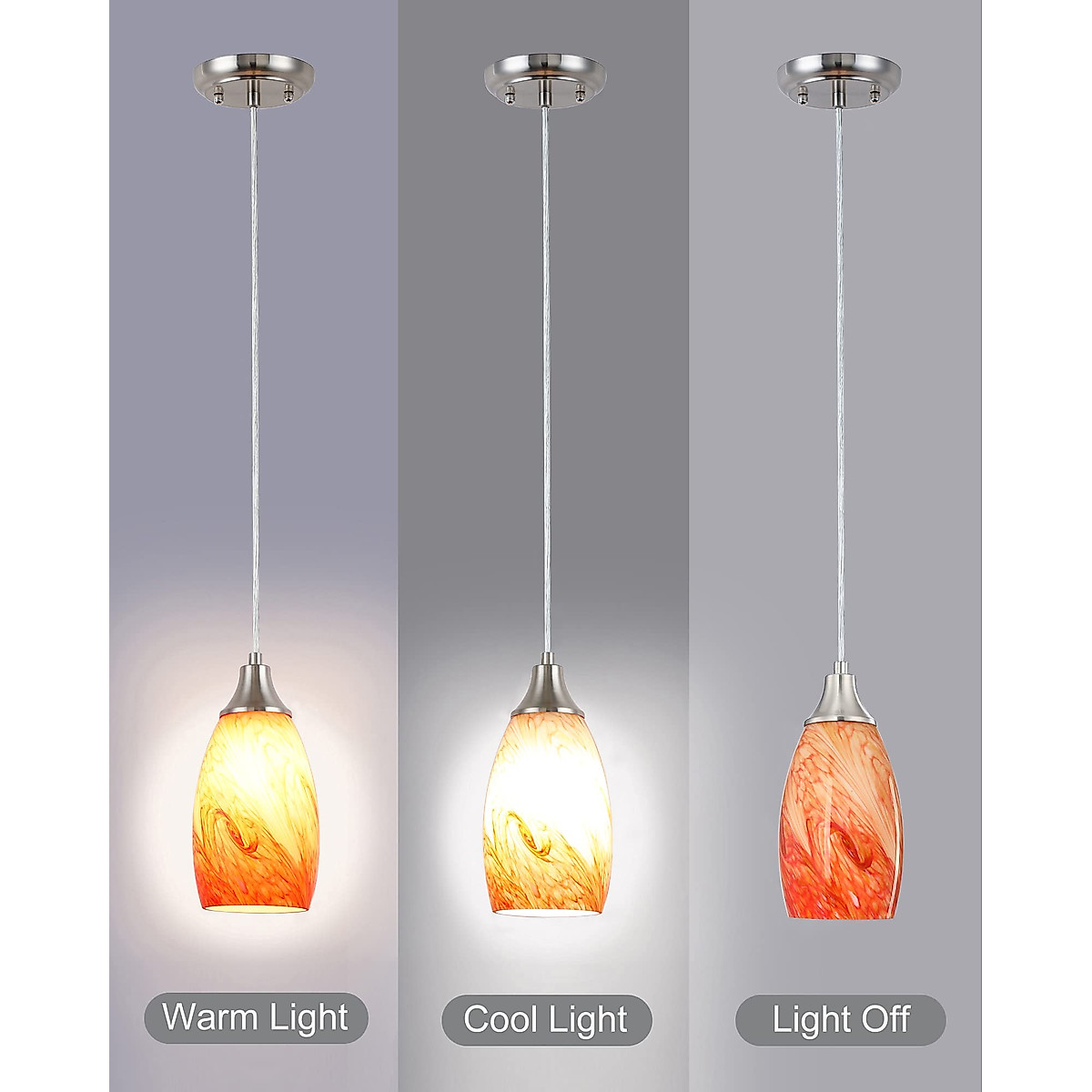 karyfine Art Glass Mini Pendant Lights Kitchen Island Marble Glass Pendant Light Shade with Brushed Nickel Finish Ceiling Hanging Lights for Kitchen Over Sink,Dining/Living Room Red Marble-1Pack