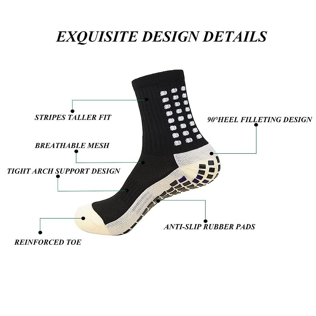 Men's Socks Soccer Non Skid Ball Socks Anti Slip Non Slip Pads for Football Basketball Sports Socks 4 pair,2black2white