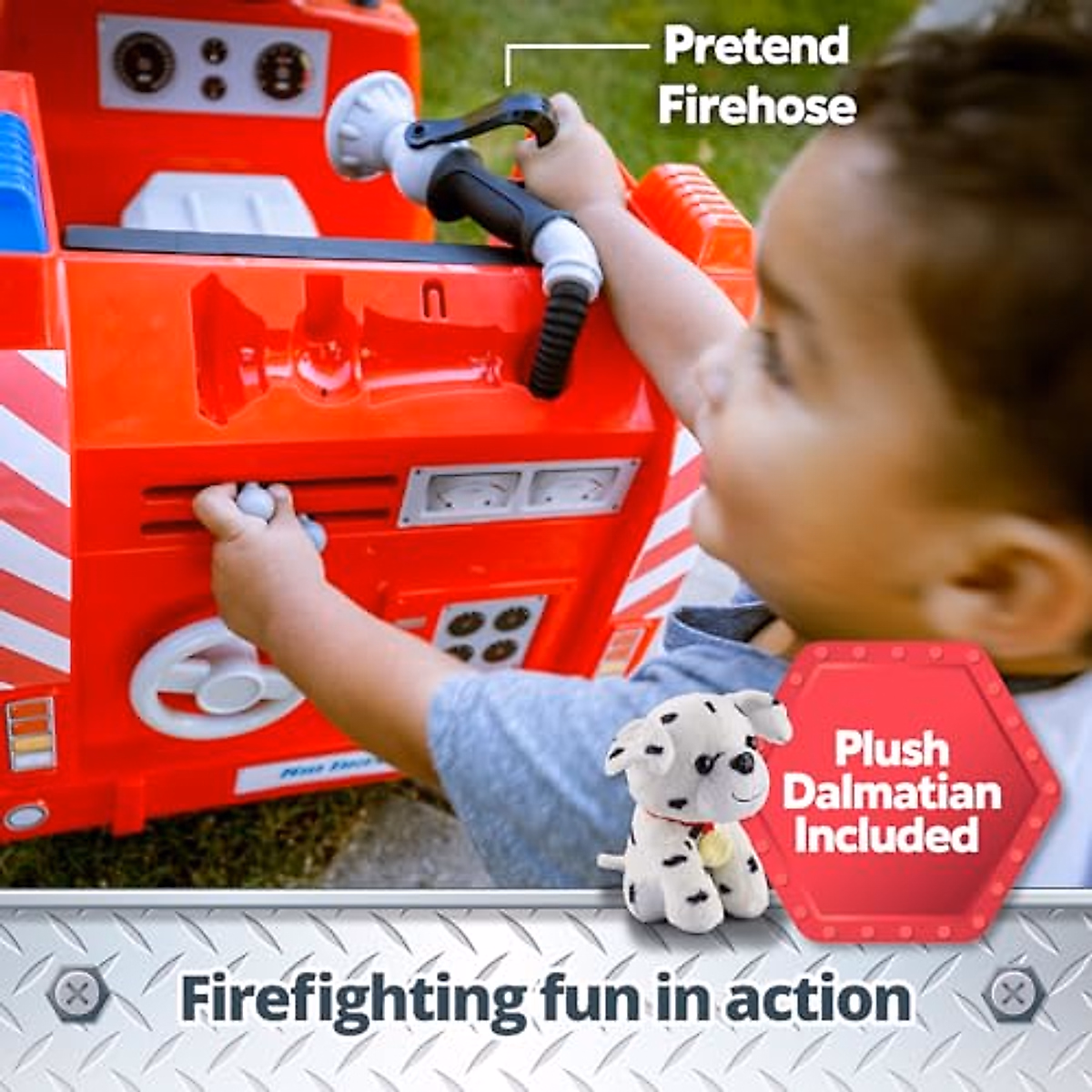 Kid Trax Real Rigs Toddler Fire Truck Interactive Ride On Toy, Kids Ages 1.5-4 Years, 6 Volt Battery and Charger, Sound Effects, Red, Large