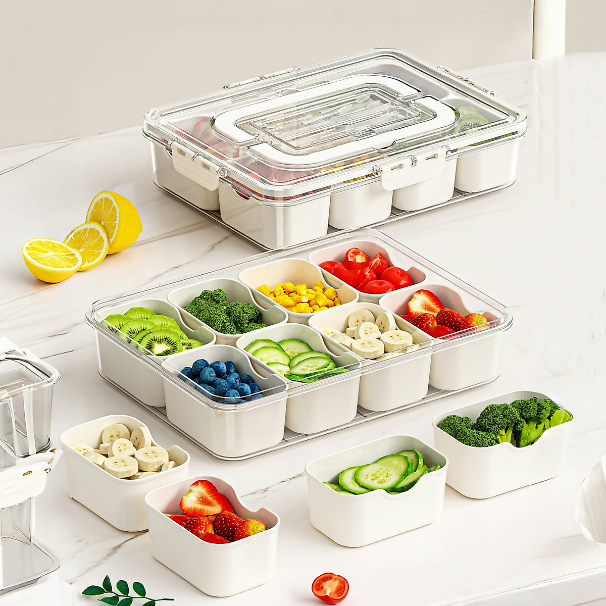 SHUCHNOYE Snackle Box Container with Lid and Handle – Divided Serving Platters for Candy, Fruit, and Treats – Portable and Versatile Snackle Box