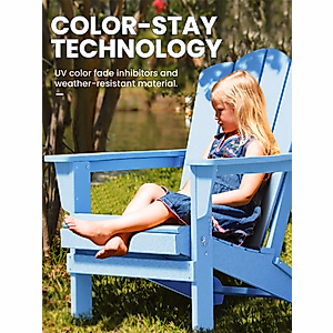 KINGYES Folding Adirondack Chair, HDPE All-Weather Folding Adirondack Chair, Light Blue