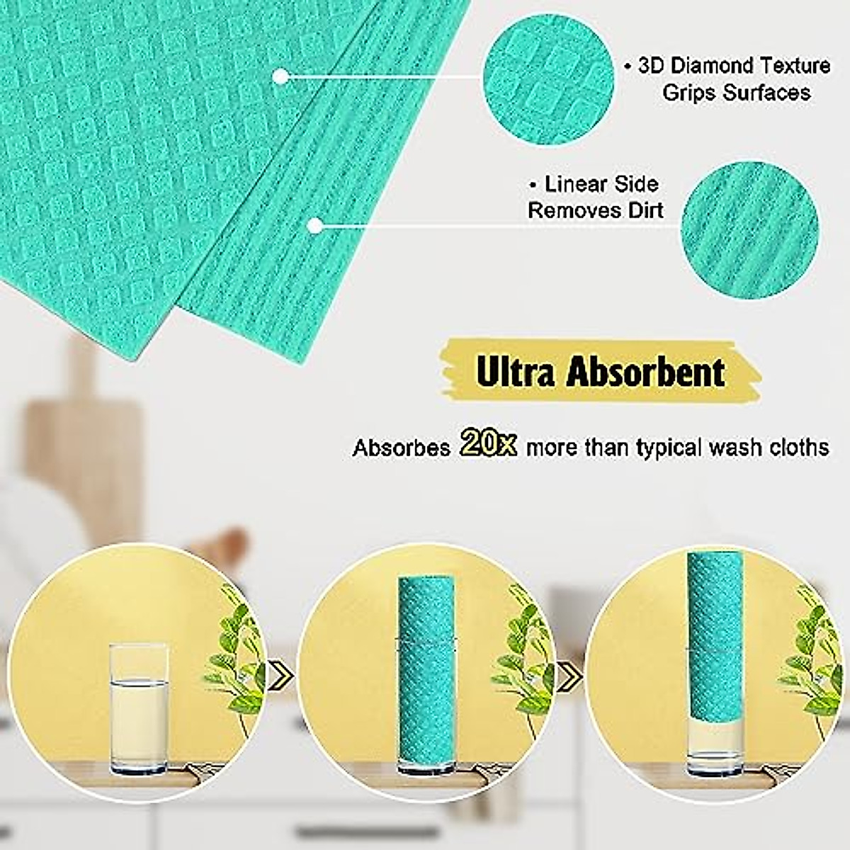 MoLKENE Swedish Dish Cloths - 10 Pack Reusable Kitchen Dishcloths - Ultra Absorbent Dish Towels for Washing Dishes - Cellulose Sponge Cloth Cleaning Rag - Assorted