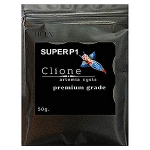 Clione SuperP1 50 g. (Premium Grade) Artemia Cysts Brine Shrimp Eggs Fish Food 95% Plus Hatch Rate in 24-32 Hour, Fresh Stock Tested, for All Tropical Fish Goldfish KOI Baby Fry Fish Guppy Betta Fish