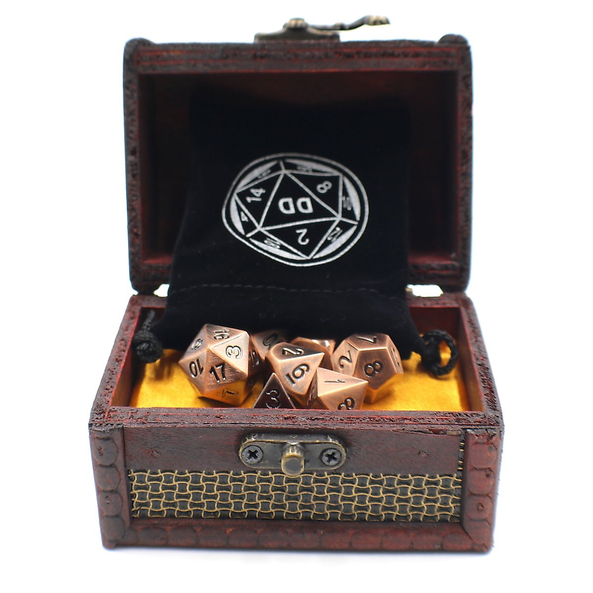 Metal D20 Dice Set with Storage Box/Chest for Roleplaying Games
