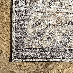 nuLOOM Glenda Machine Washable Faded Medallion Area Rug, 5' x 8', Light Grey