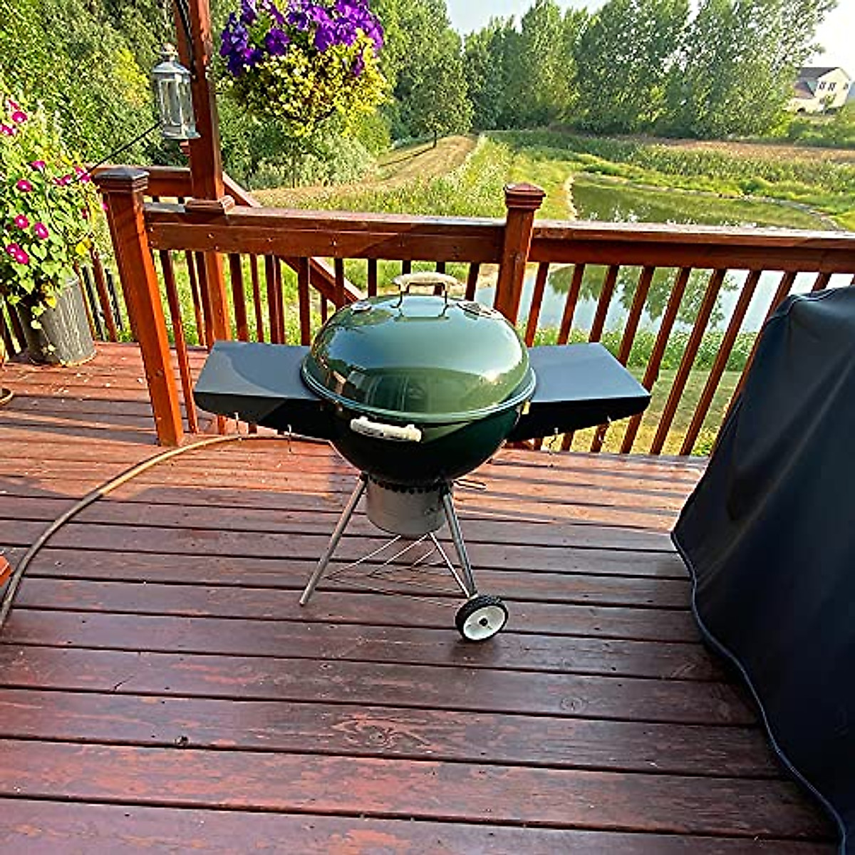 Grisun Grill Table Shelf - for Weber Kettle Grills 22 Inches, Side Table Shelf for Weber Master Touch, Original Kettle Charcoal Grill, Black Powder Coated Steel BBQ Table, Kettle Grill Accessories