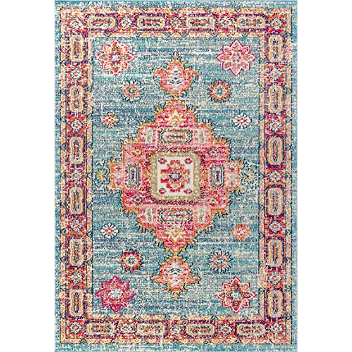 JONATHAN Y BMF100A-8 Bohemian Flair Boho Vintage Traditional Medallion Indoor Area-Rug Floral Easy-Cleaning High Traffic Bedroom Kitchen Living Room Non Shedding, 8 ft x 10 ft, Blue/Red