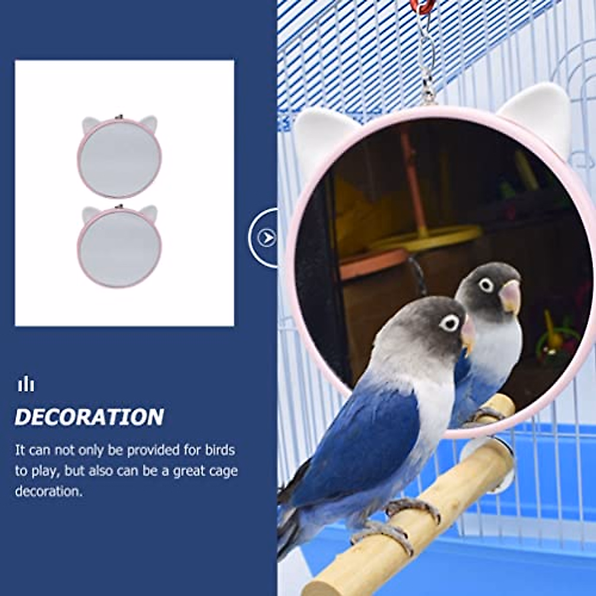 POPETPOP Parakeet Mirror 2 Pcs Bird Mirror Cockatiel Mirror Hanging Interactive Parrot Toy Bird Cage Mirror for Parakeet Cockatiel Conure Lovebirds Finch Pink Bird Mirror
