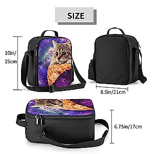 PrelerDIY Galaxy Cat Lunch Box - Insulated Meal Bag Pizza Lunch Bag Food Container for Boys Girls School Travel Picnic