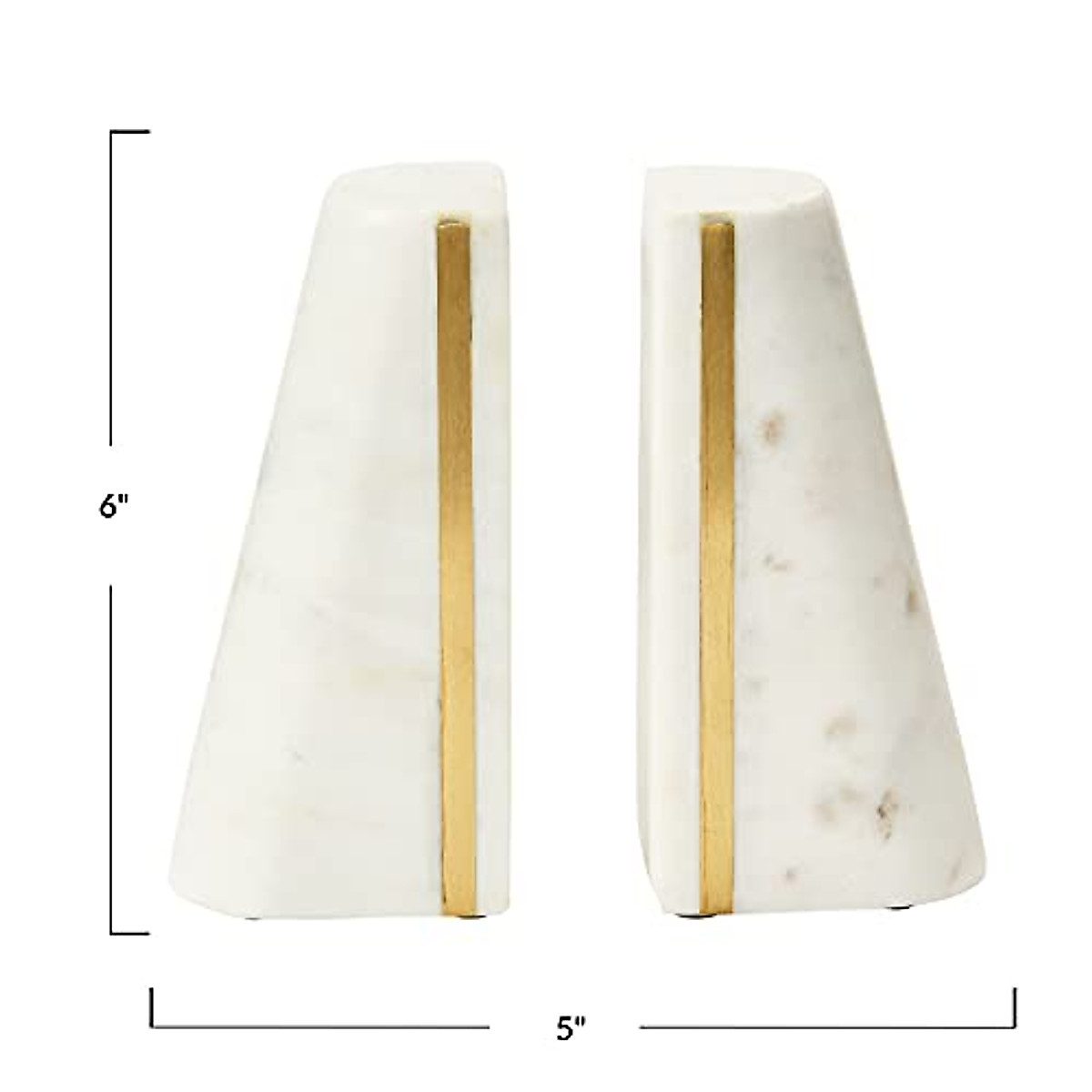 Main + Mesa Geometric Marble Bookends with Brass Inlay, White