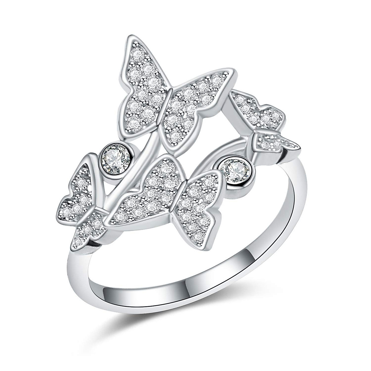 AOBOCO Butterfly Ring Sterling Silver Women Ring with Crystals from Austria & Cubic Zirconia, Adjustable Open Ring, Anniversary Birthday Butterfly Lovers Jewelry Gifts for Wife Girlfriend Daughter