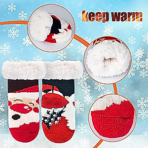 Winter Kids Fuzzy Slipper Socks Toddler Baby Girls Boys Thermal Warm Non-Skid 2-4 Christmas Home Socks Holiday Cabin Soft Thick Fluffy Sherpa Fleece Lined, Gifts for Christmas Stocking Stuffers