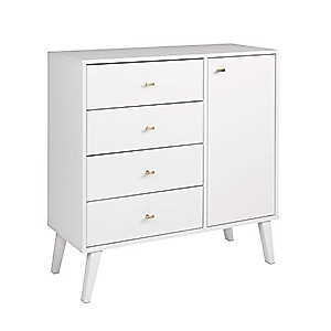 Prepac Milo Mid-Century Modern 4-drawer Chest with Door - White