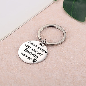 Aesnefe Drive Safe You Are My Favorite Weirdo Keychain, I Love You Gift for Him, Birthday Valentine's Day Chrismas Anniversary Jewelry for Boyfriend Husband, New Driver Gift